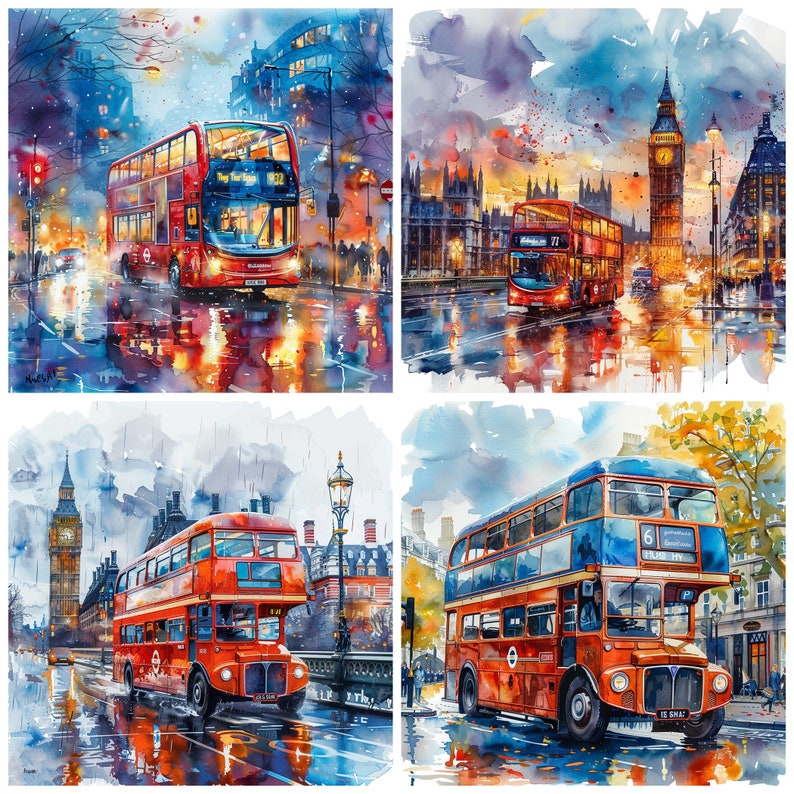 English City Bus PNG Clipart, Watercolor British Double Decker Bus City ...