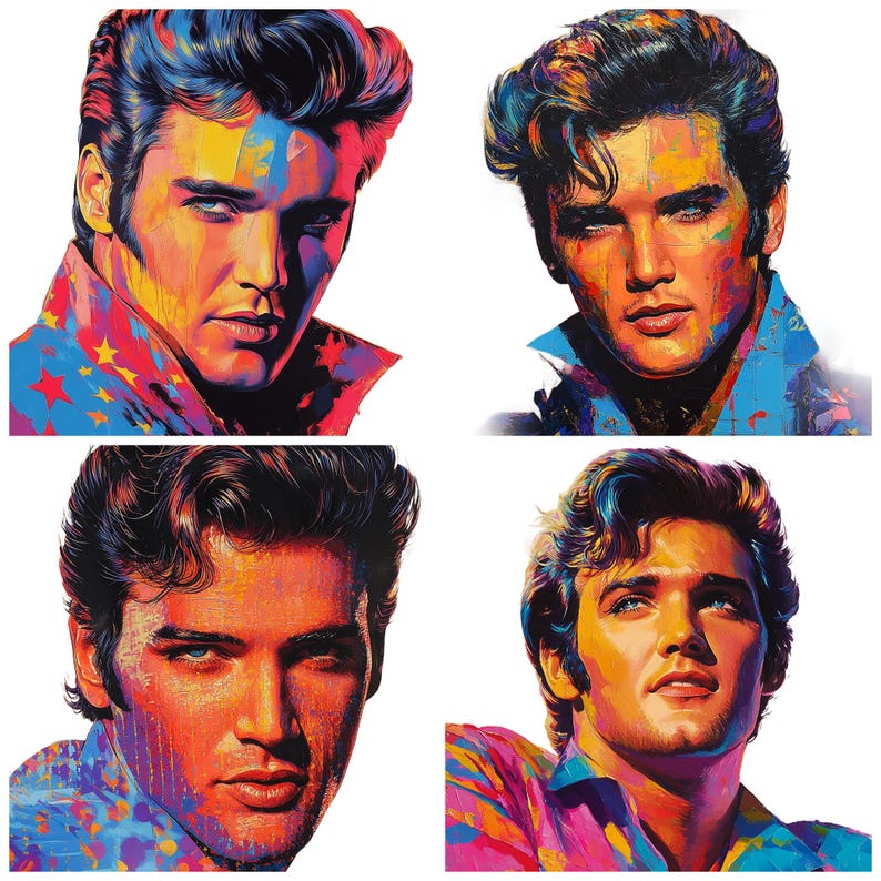 47 Elvis Presley Pop Art PNG Clipart Bundle, Colorful Elvis Presley ...