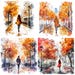 47 Woman on Street Autumn Themed PNG Clipart Bundle, Watercolor Fall ...