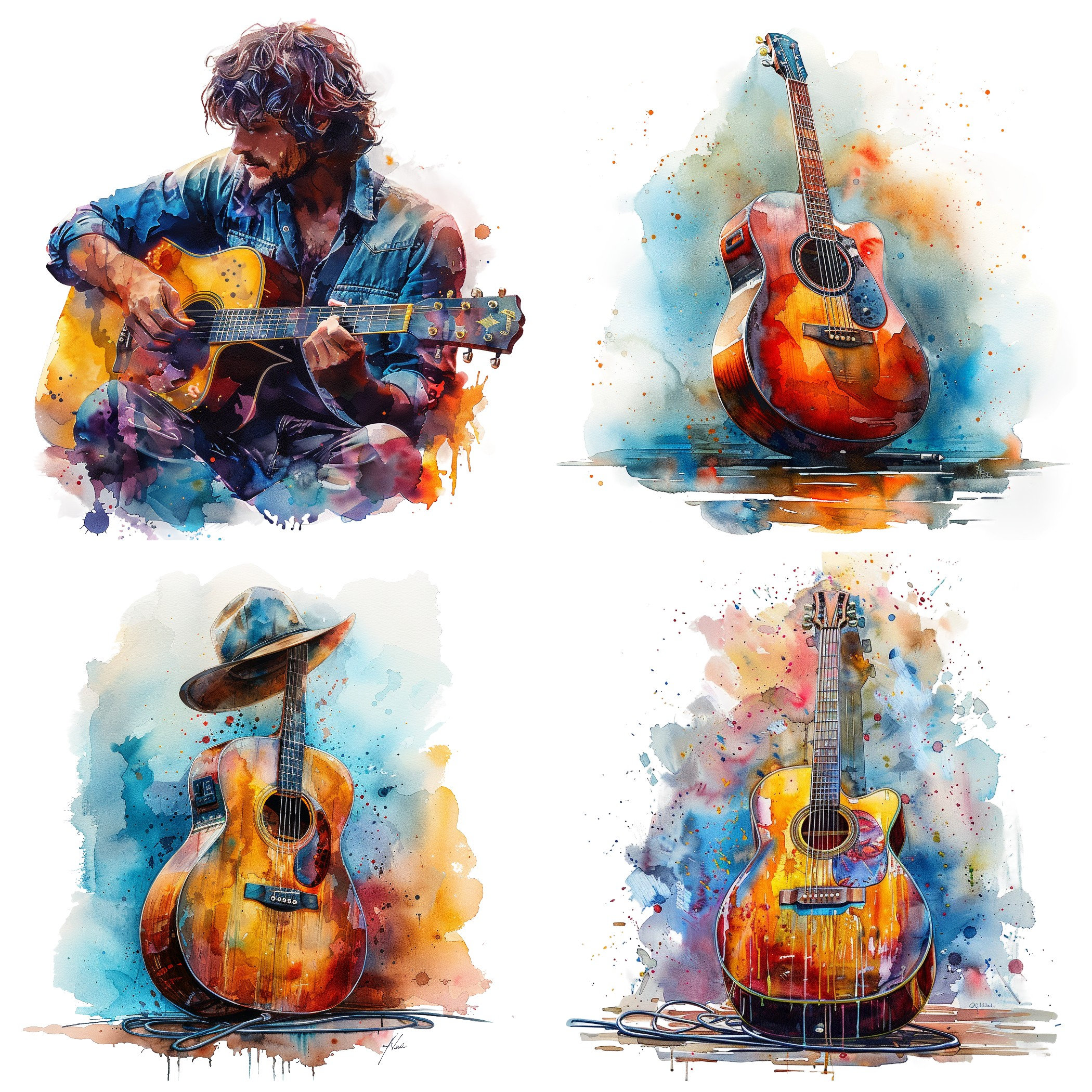 Acoustic Guitar PNG Clipart, Watercolor 41 Acoustic Guitarist ...