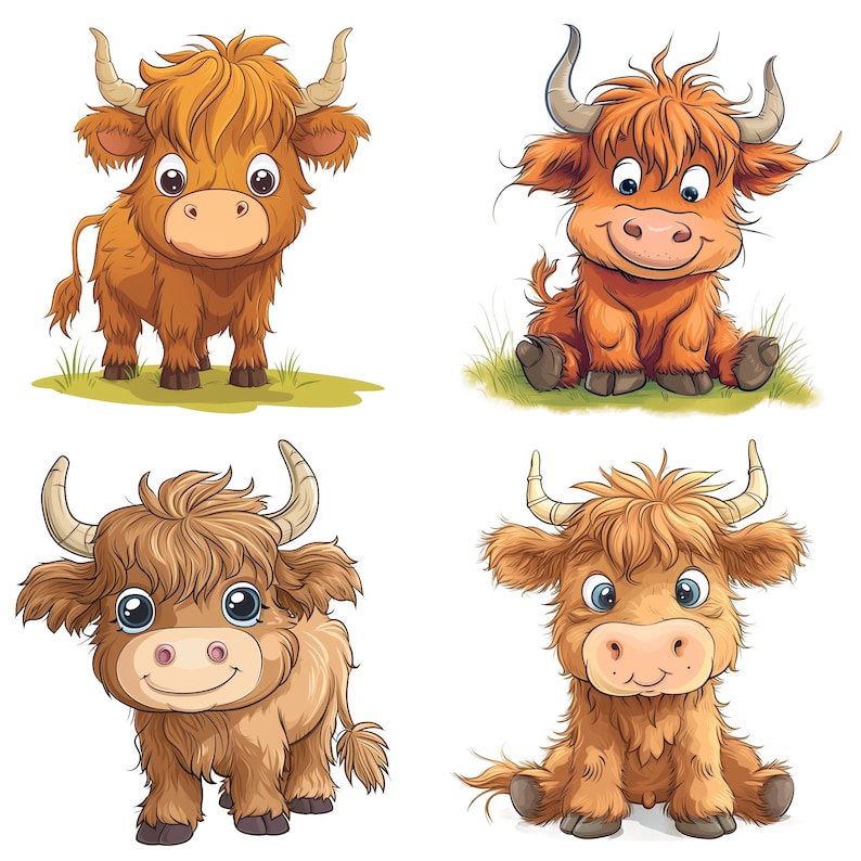31 Cartoon Highland Cow PNG Clipart, Adorable Nursery Highland Scottish ...