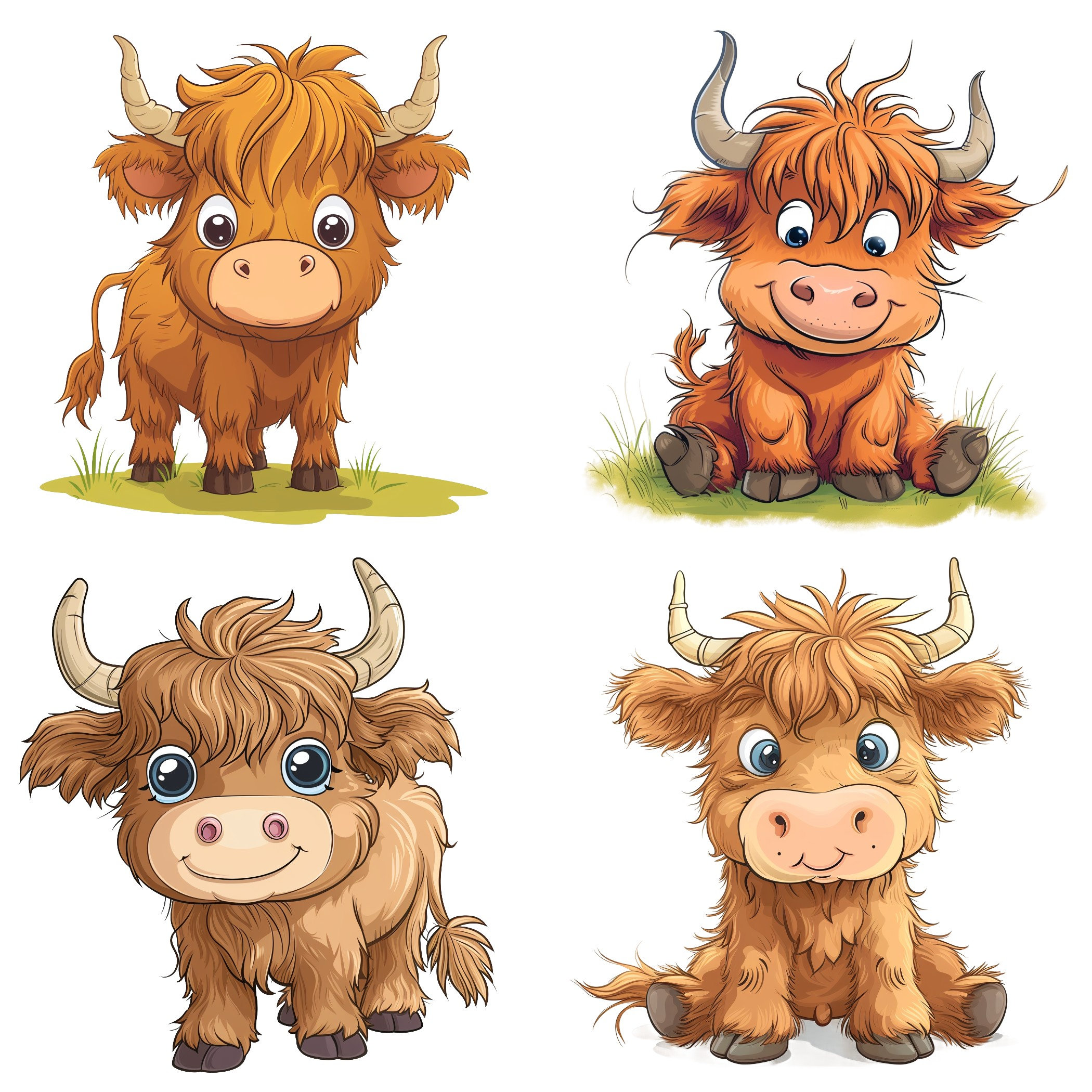 31 Cartoon Highland Cow PNG Clipart, Adorable Nursery Highland Scottish ...