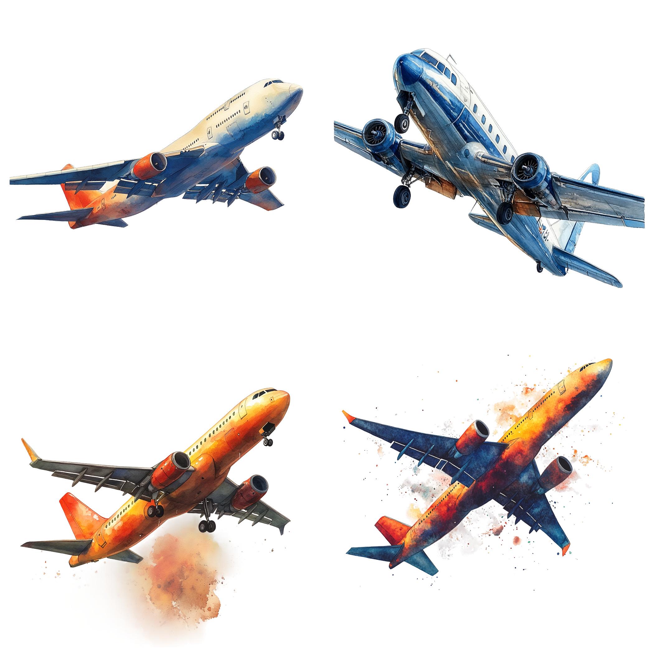 36 Watercolor Plane PNG Clipart Bundle, Passanger Planes Illustration ...