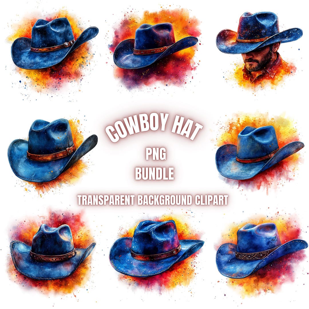 26 Cowboy Hat PNG Clipart Bundle, Watercolor Cowboy Hat Digital Craft ...