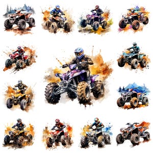 43 ATV Extreme Sport Clipart PNG Bundle, Watercolor ATV Adventure ...