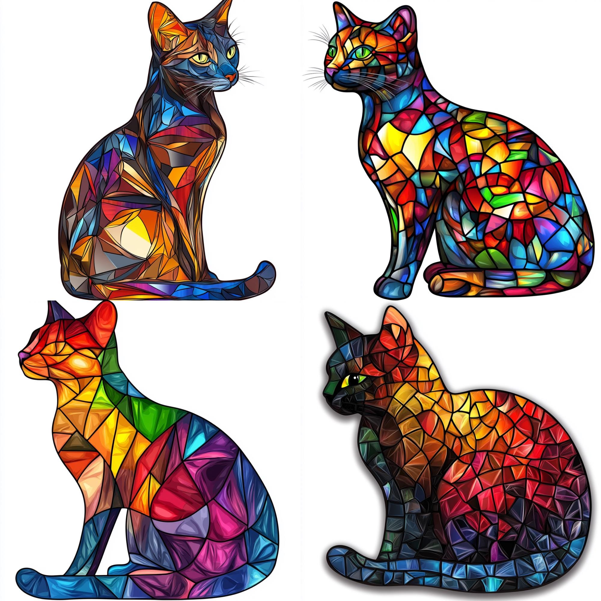 40 Stained Glass Cat PNG Clipart, Watercolor Stained Glass Kitten ...