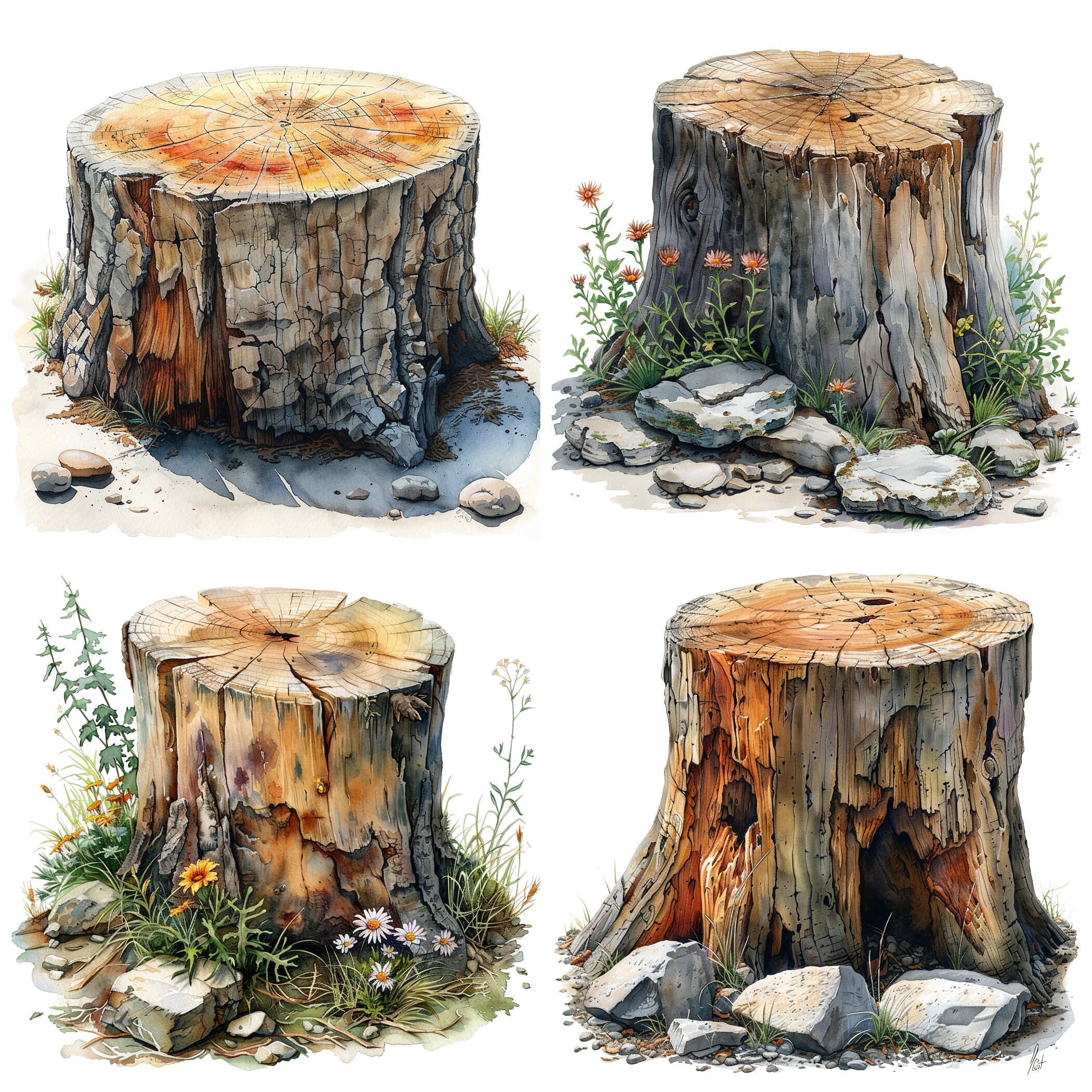 Tree Stump PNG Clipart, Watercolor 46 Stump Transparent BG Illustration ...