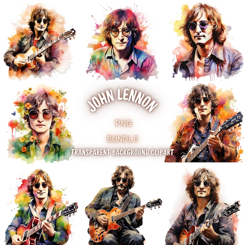 40 John Lennon PNG Clipart Bundle, Watercolor John Lennon Printable Art ...
