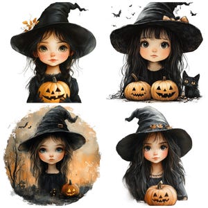 46 Adorable Halloween Girl PNG Clipart Bundle, Watercolor Cute ...
