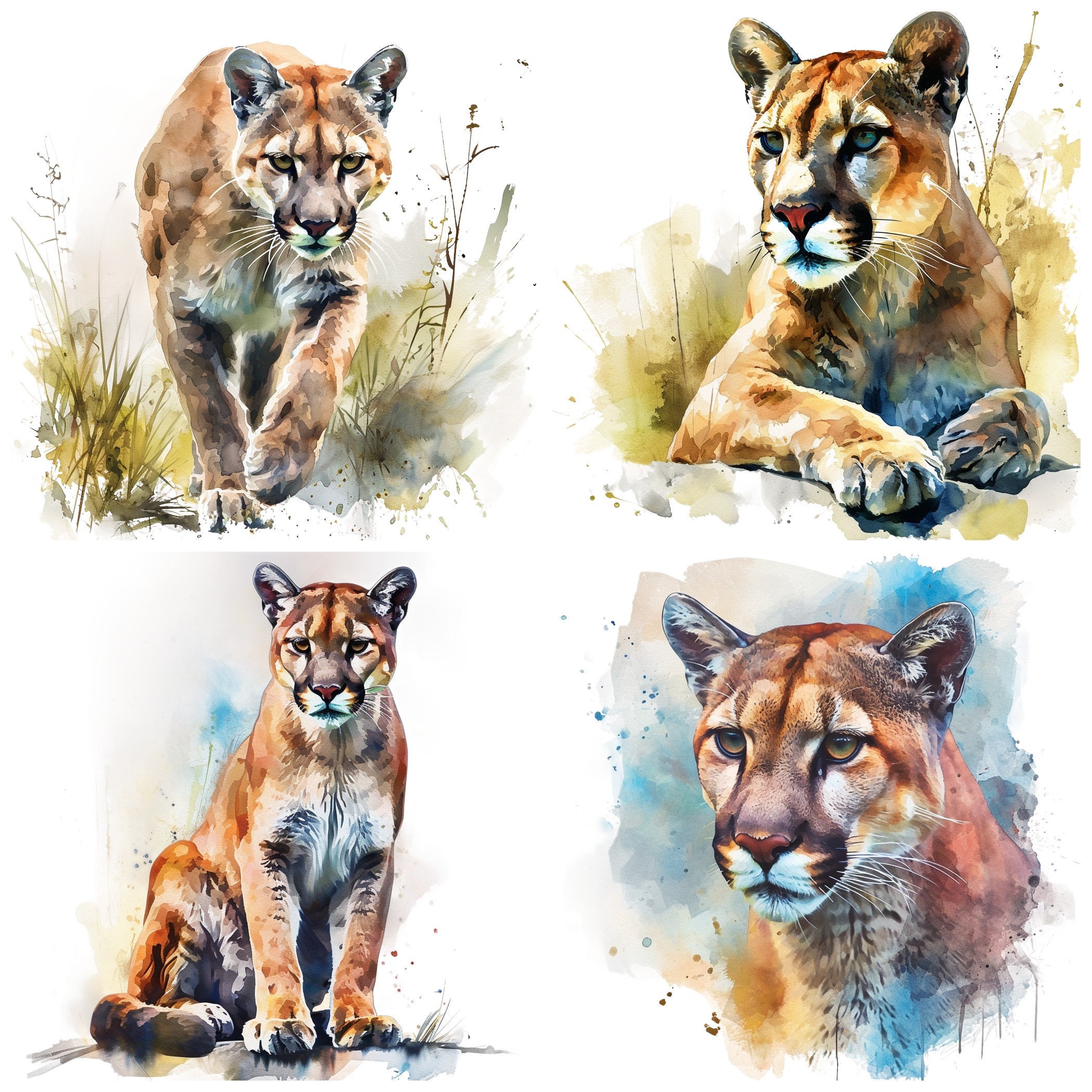 32 Puma Wild Animal PNG Clipart, Watercolor Cougar Image, Mountain Lion ...