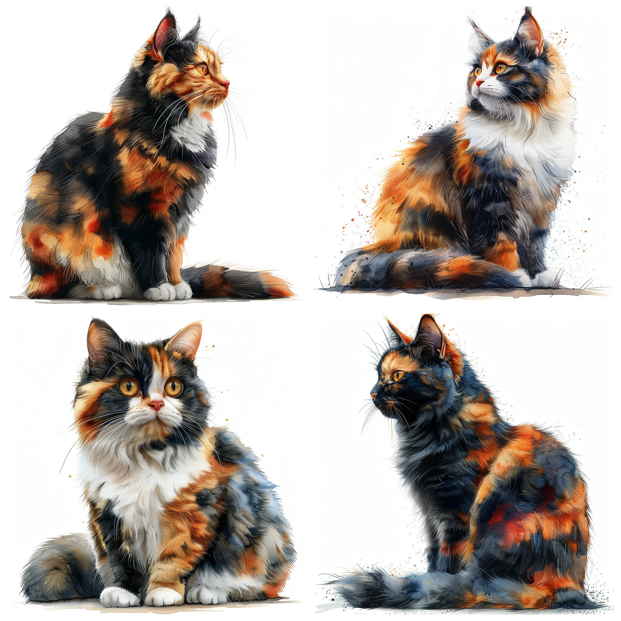 41 Calico Cat PNG Clipart, Watercolor Tricolor Cat Transparent BG ...