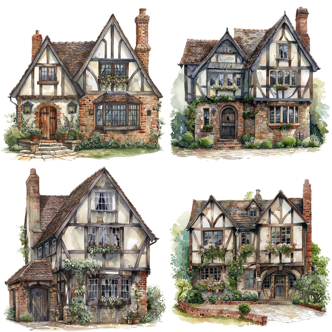 English Tudor House PNG Clipart Bundle, Traditional House Illustration ...