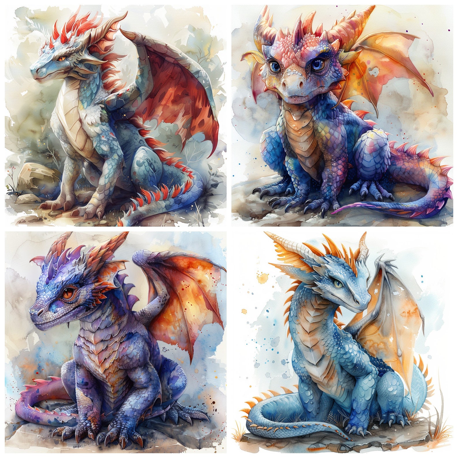 31 Mythical Dragon PNG Clipart, Watercolor Fantasy Dragon Art ...