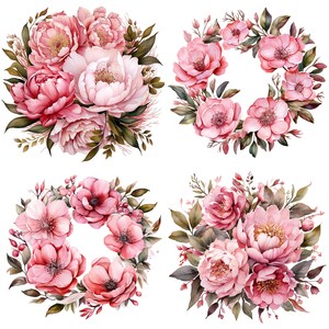 Peony Wreath PNG Clipart Bundle, Watercolor Floral Garland Art ...