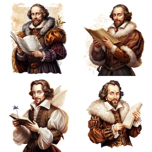 William Shakespeare PNG Clipart Bundle, Watercolor William Shakespeare ...