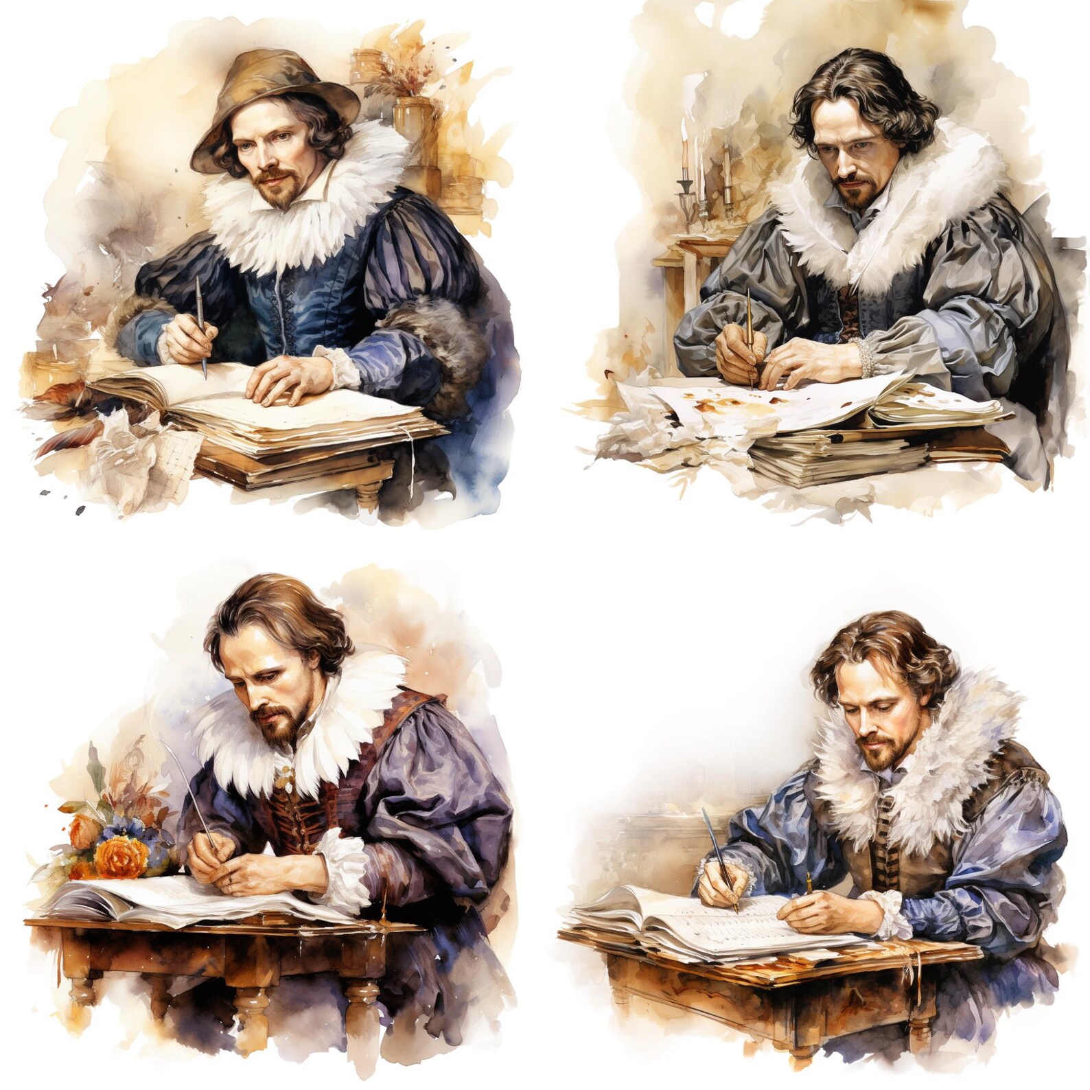 William Shakespeare PNG Clipart Bundle, Watercolor William Shakespeare ...