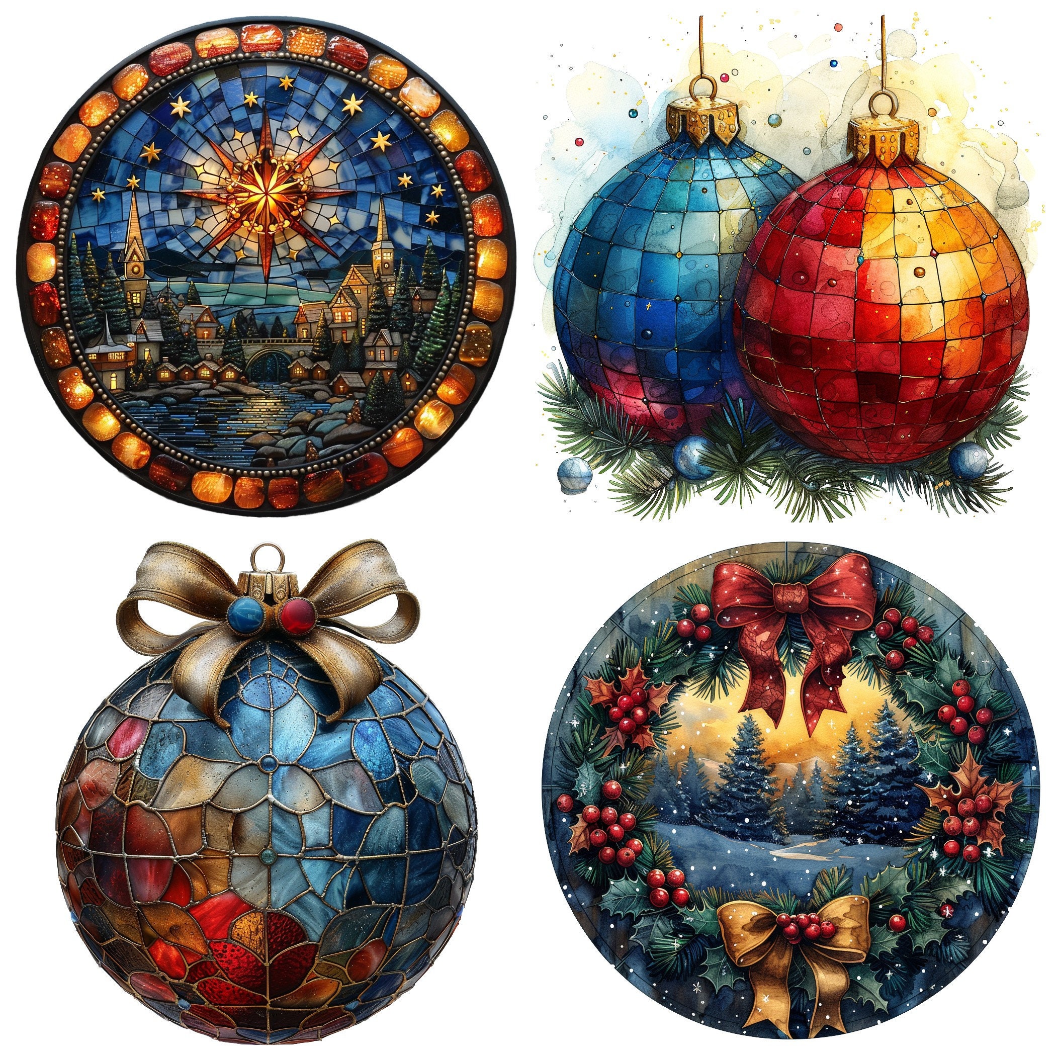 Stained Glass Christmas PNG Clipart, 45 Stained Glass Xmas Landscape ...