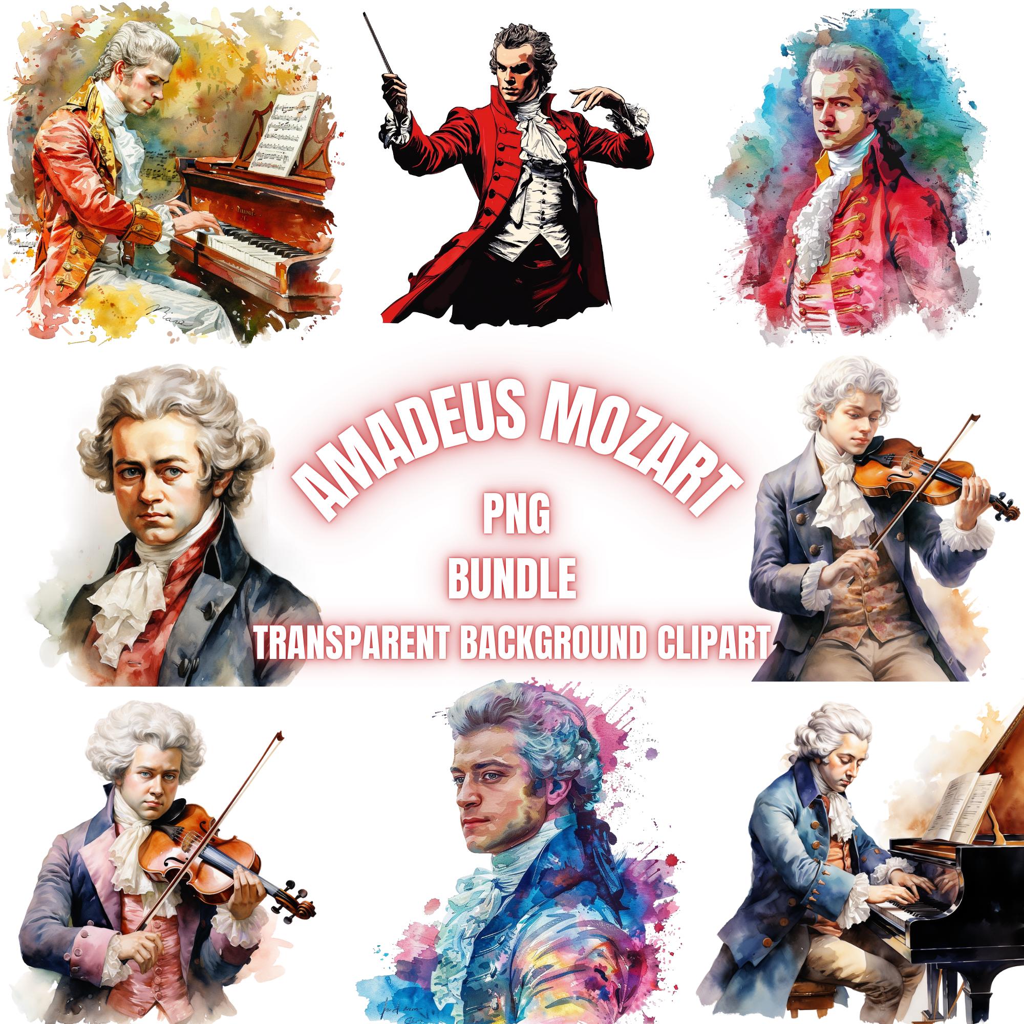 Wolfgang Amadeus Mozart PNG Clipart Bundle, Watercolor Mozart Famous ...