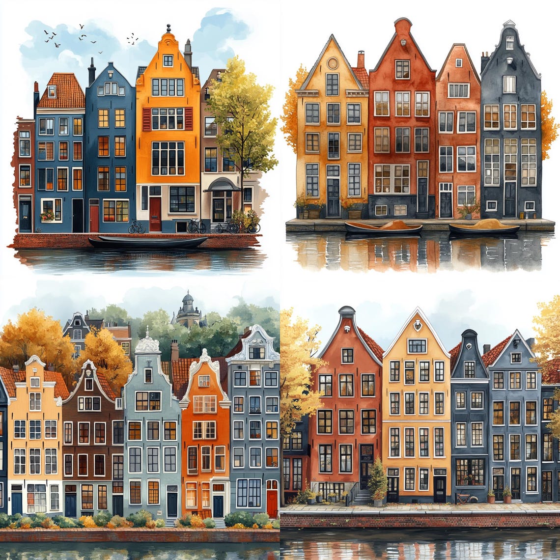 28 Amsterdam House PNG Clip Art Bundle, Watercolor Dutch House Images ...