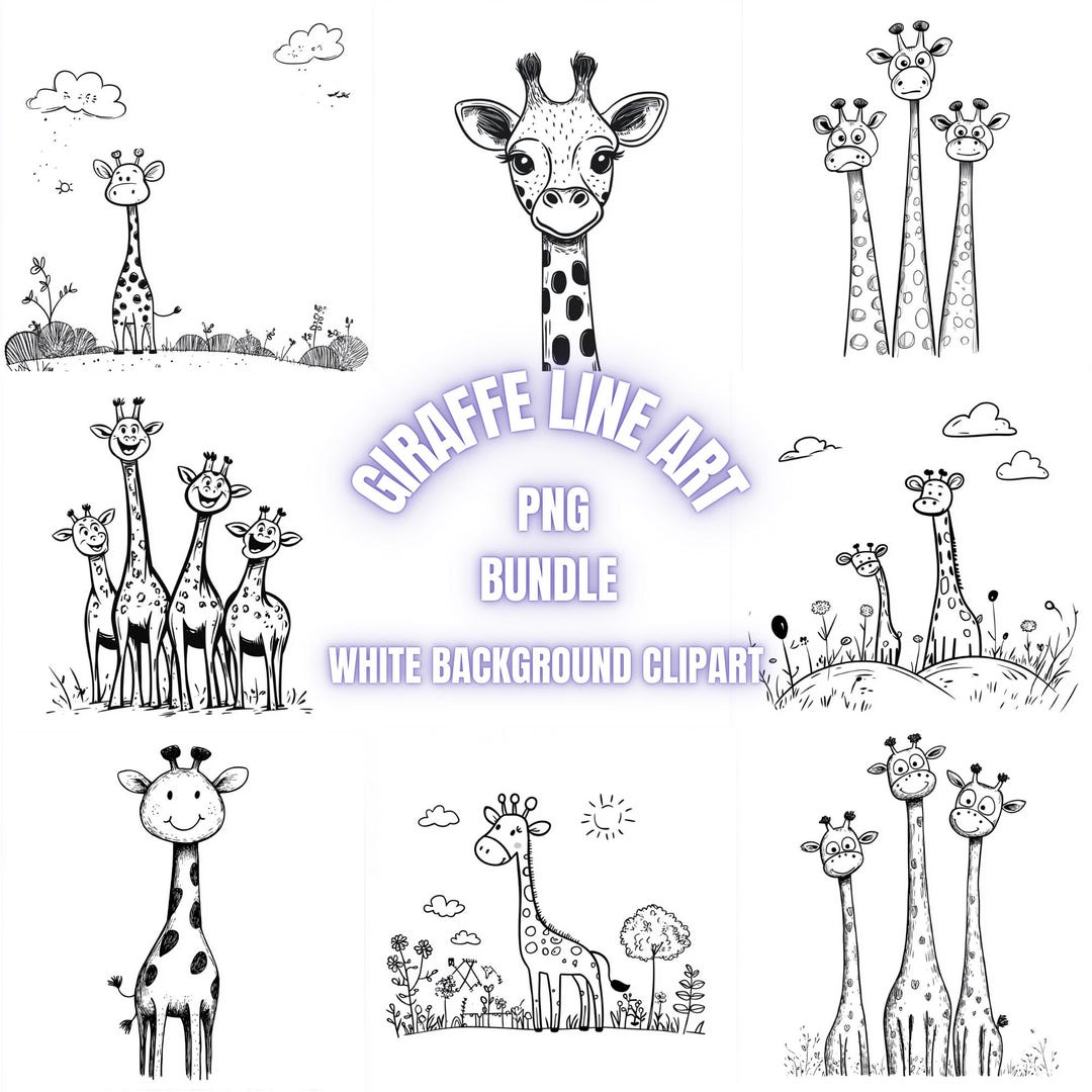 30 Giraffe Line Art PNG Clipart Bundle, Abstract Line Art Sublimation ...