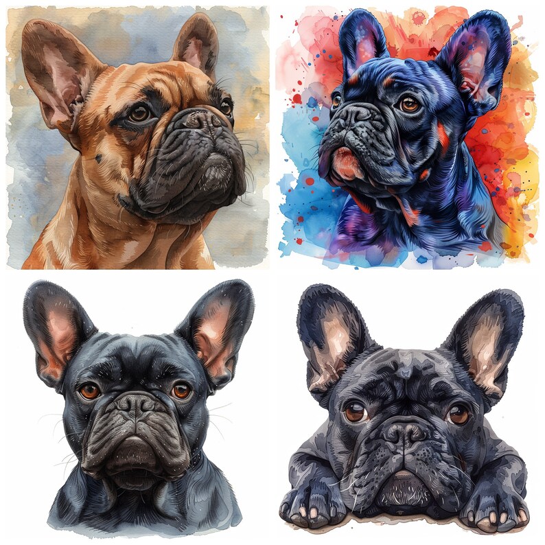 38 French Bulldog PNG Clipart, Watercolor Cute Frenchie Bulldog ...