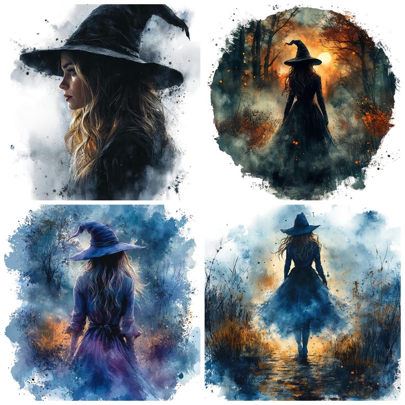 40 Shadow Witch PNG Clipart Bundle, Watercolor Shadow Sorceress ...