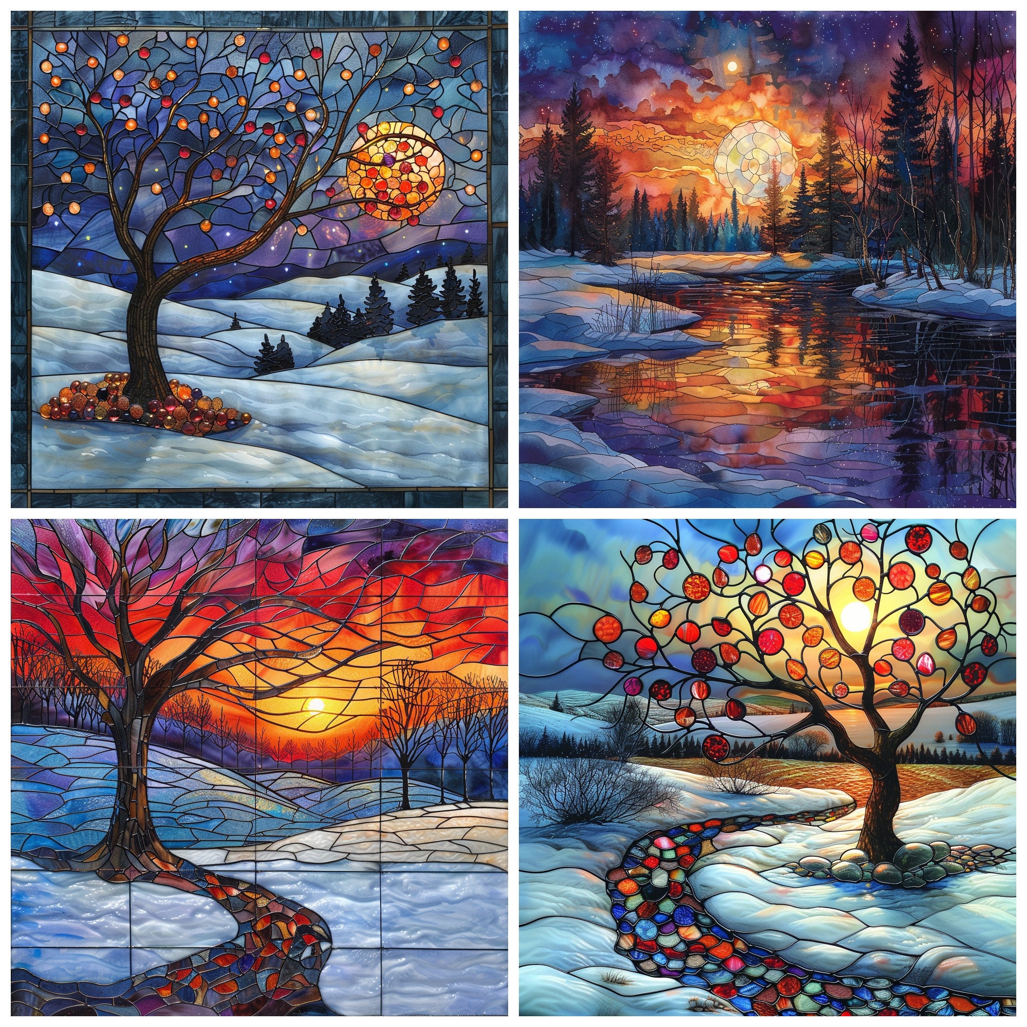 Stained Glass Winter Landscape PNG Clipart, Watercolor Illustration ...