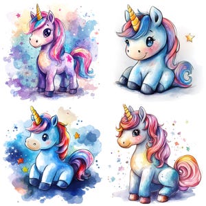 34 Unicorn Doodle PNG Clipart Bundle, Watercolor Unicorn Illustration ...
