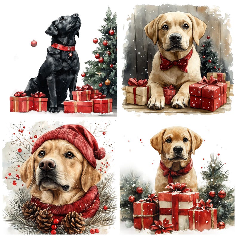 29 Christmas Labrador Retriever Clipart Bundle, Watercolor Xmas ...