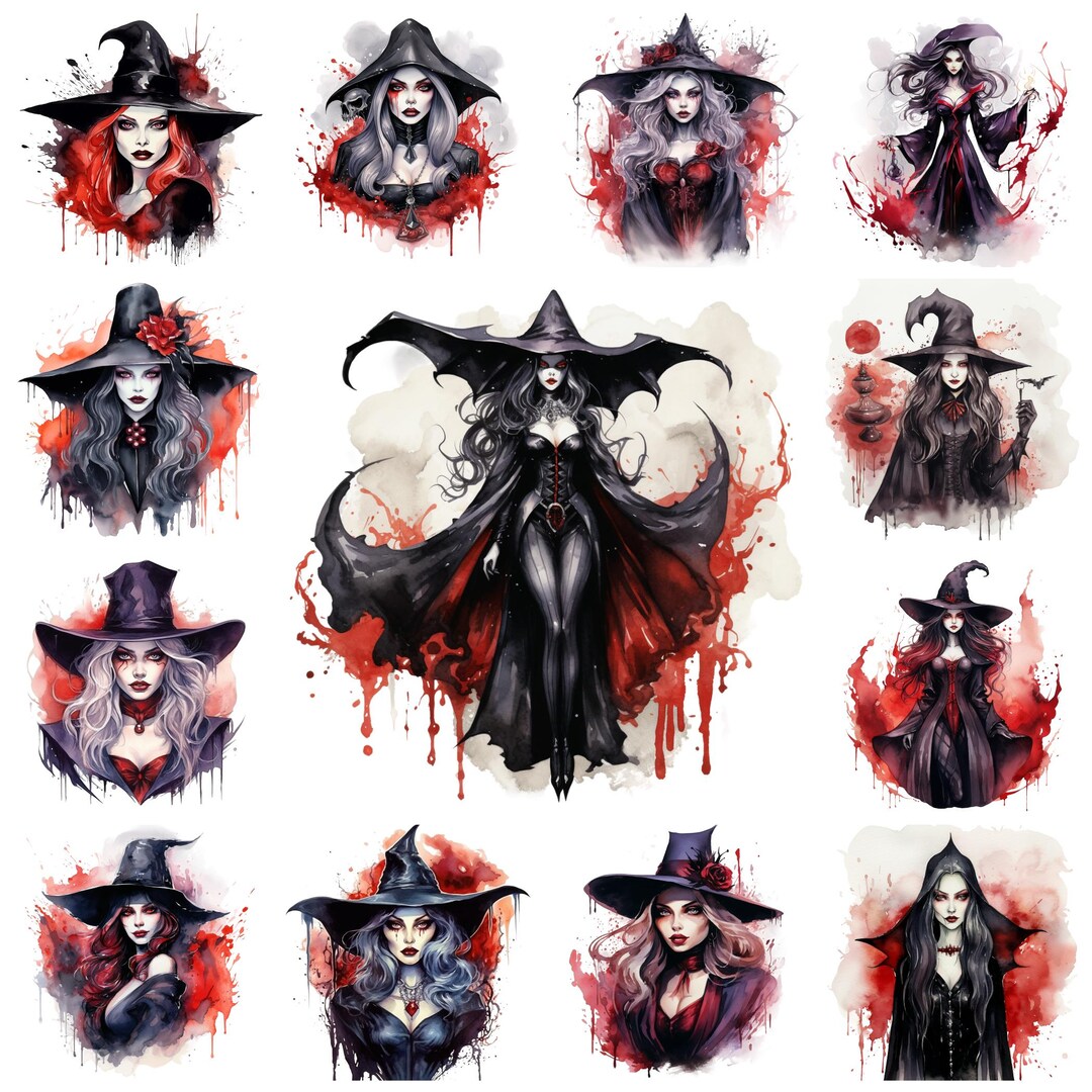 47 Dracula Witch PNG Clipart Bundle, Watercolor Vampire Witch Images ...