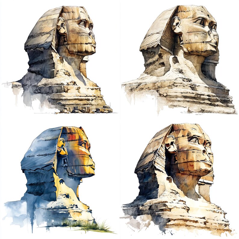 40 Sphinx Landscpae PNG Clip Art Bundle, Watercolor Ancient Egyptian ...