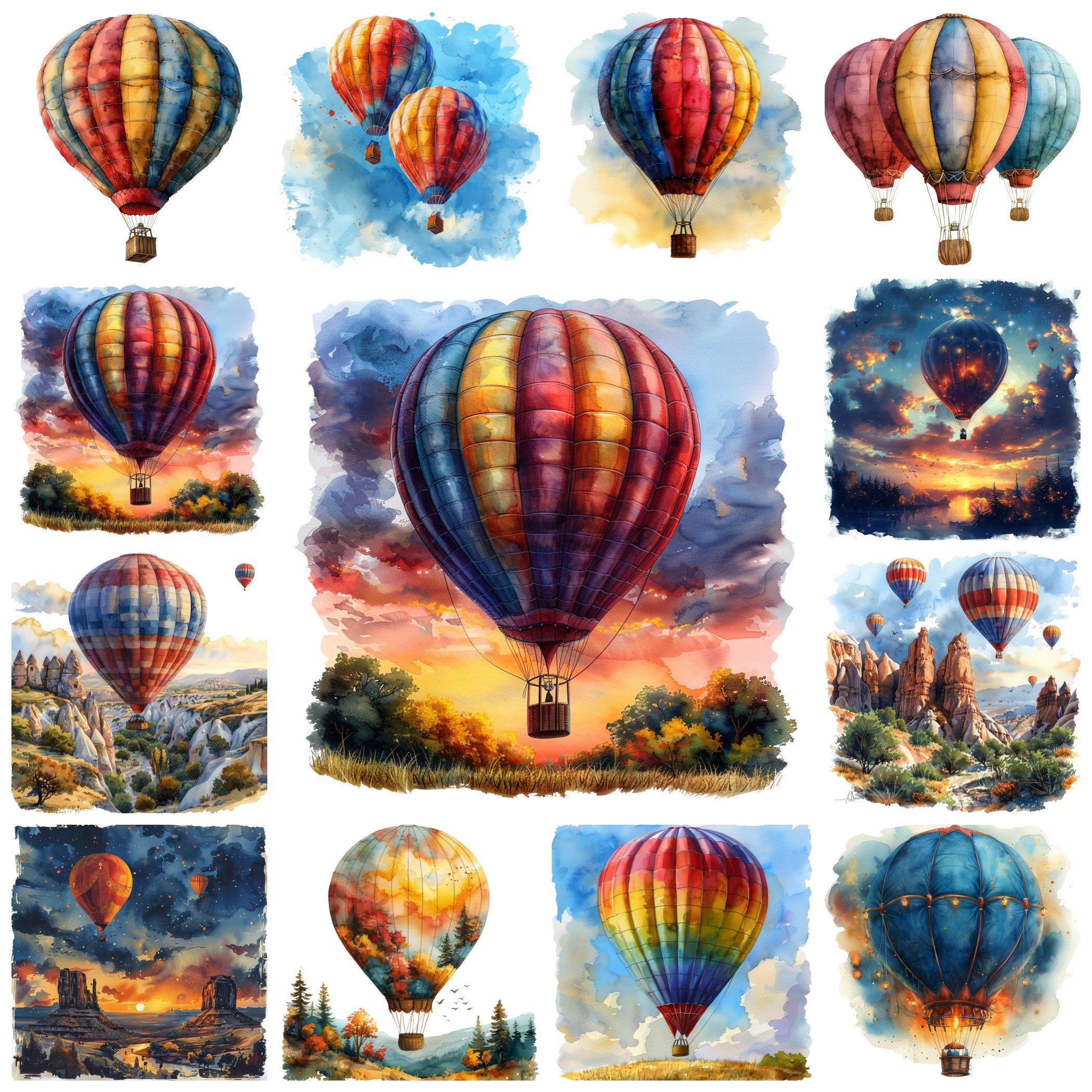 51 Hot Air Balloon PNG Clipart, Watercolor Balloon Flight Landscape ...