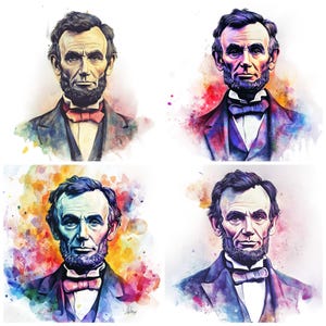32 Abraham Lincoln PNG Clipart Bundle, Watercolor American Presidential ...