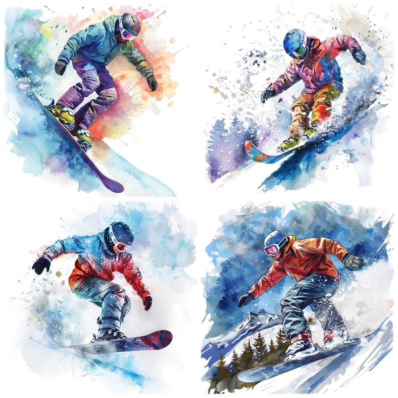 Watercolor Snowboarding Clipart, Winter Sport PNG Images (commercial ...