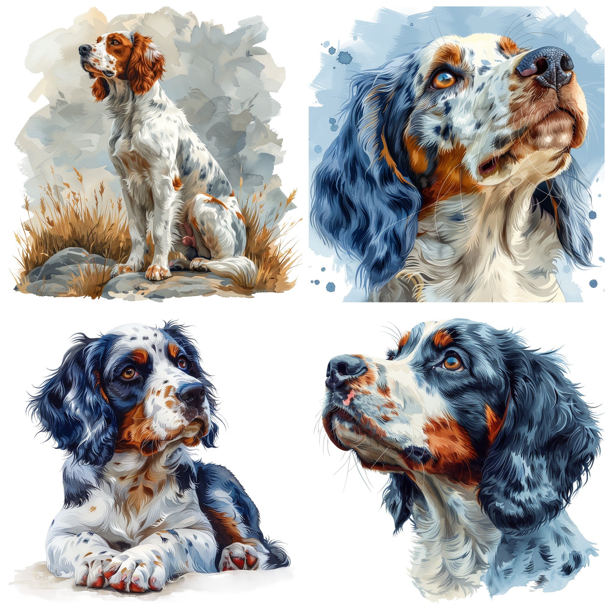 English Setter Dog Breed PNG Clipart, Watercolor 44 Laverack Setter Pet ...