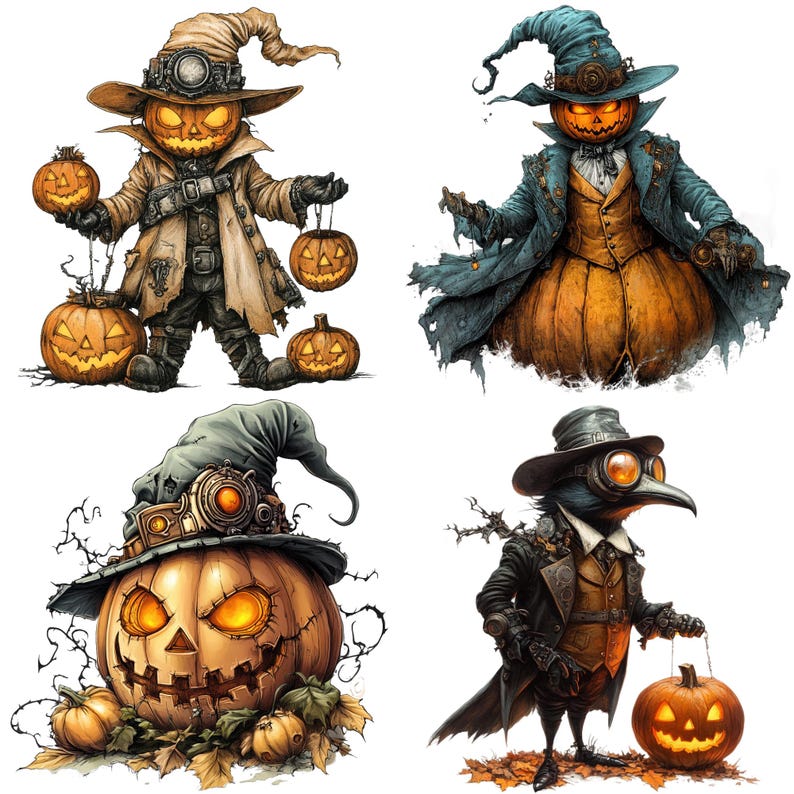 Halloween Steampunk PNG Clipart Bundle, Watercolor Victorian Mechanical ...