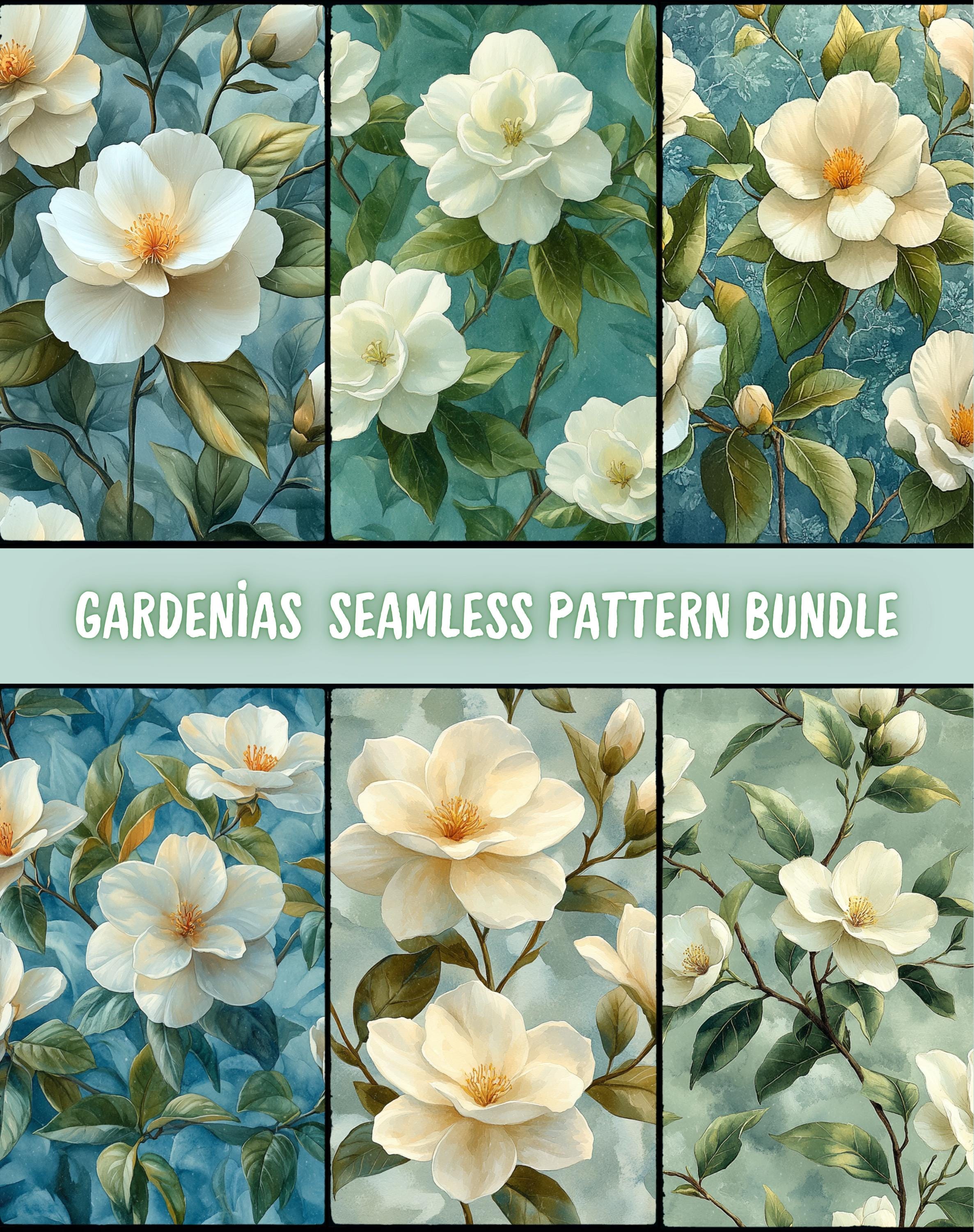 Watercolor Gardenias Seamless Pattern, Commercial Use Digital Paper ...