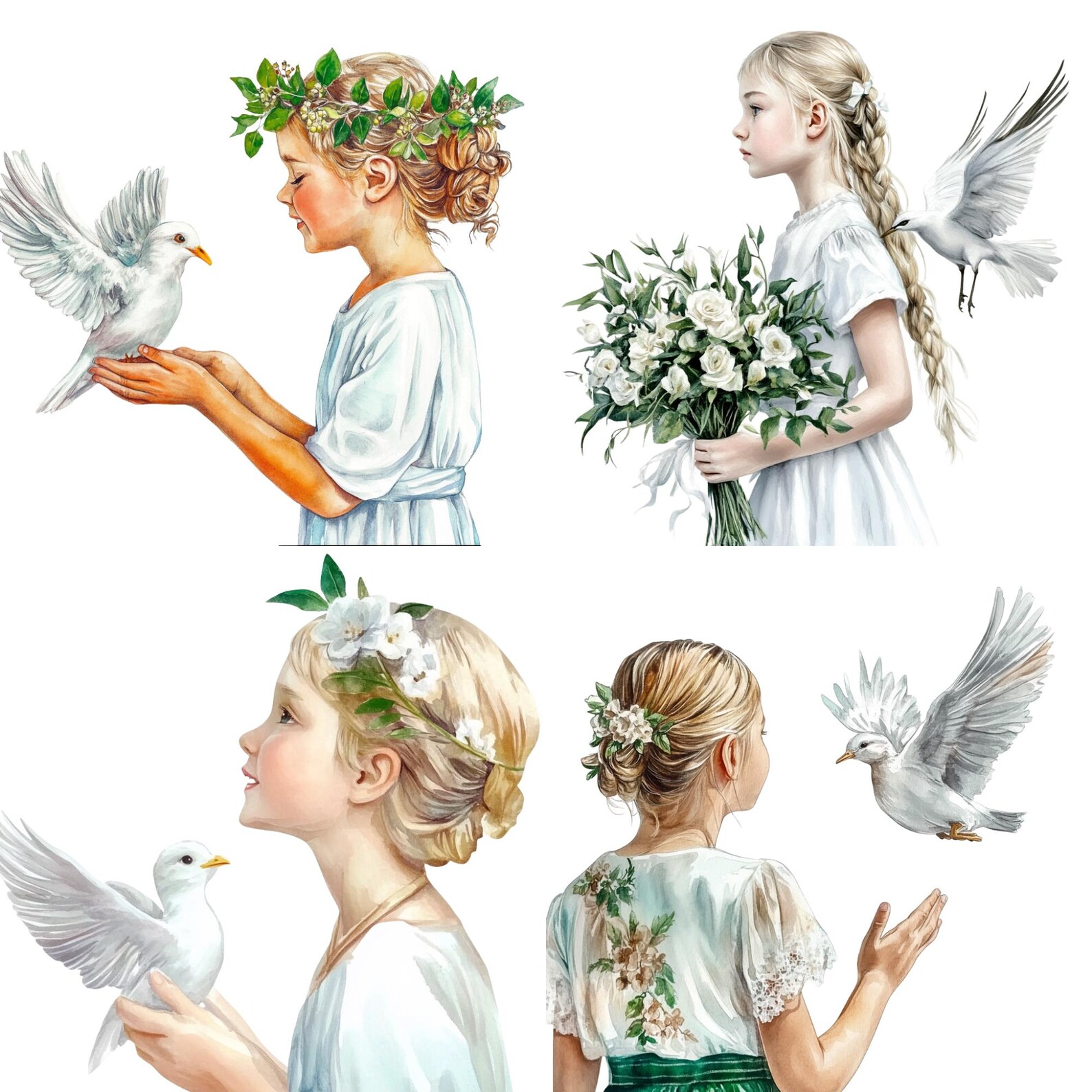 31 Communion Girl PNG Clipart Bunlde, Watercolor Holly First Communion ...
