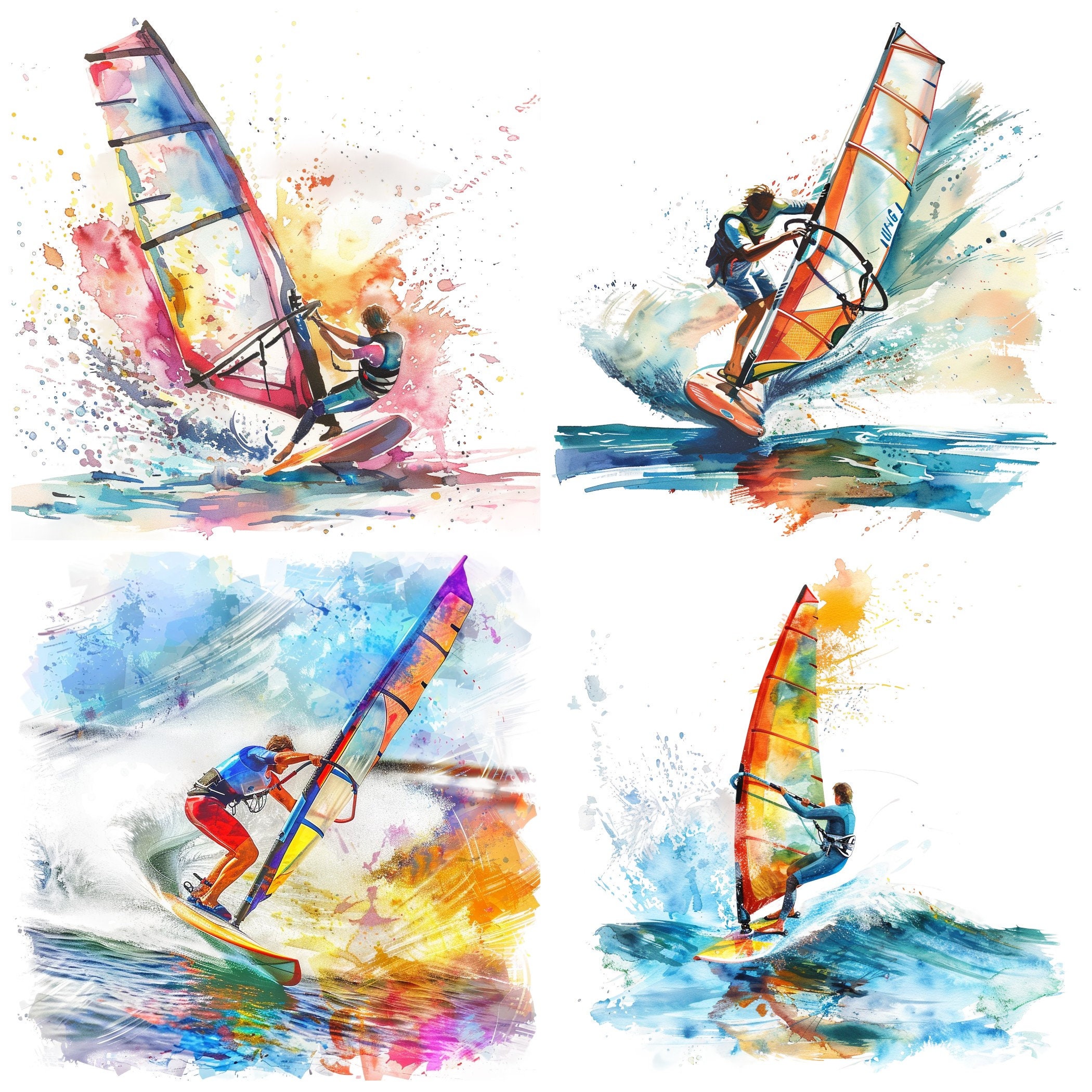 20 Wind Surfing PNG Clipart, Watercolor Windsurfer Scenery Ocean Sport ...