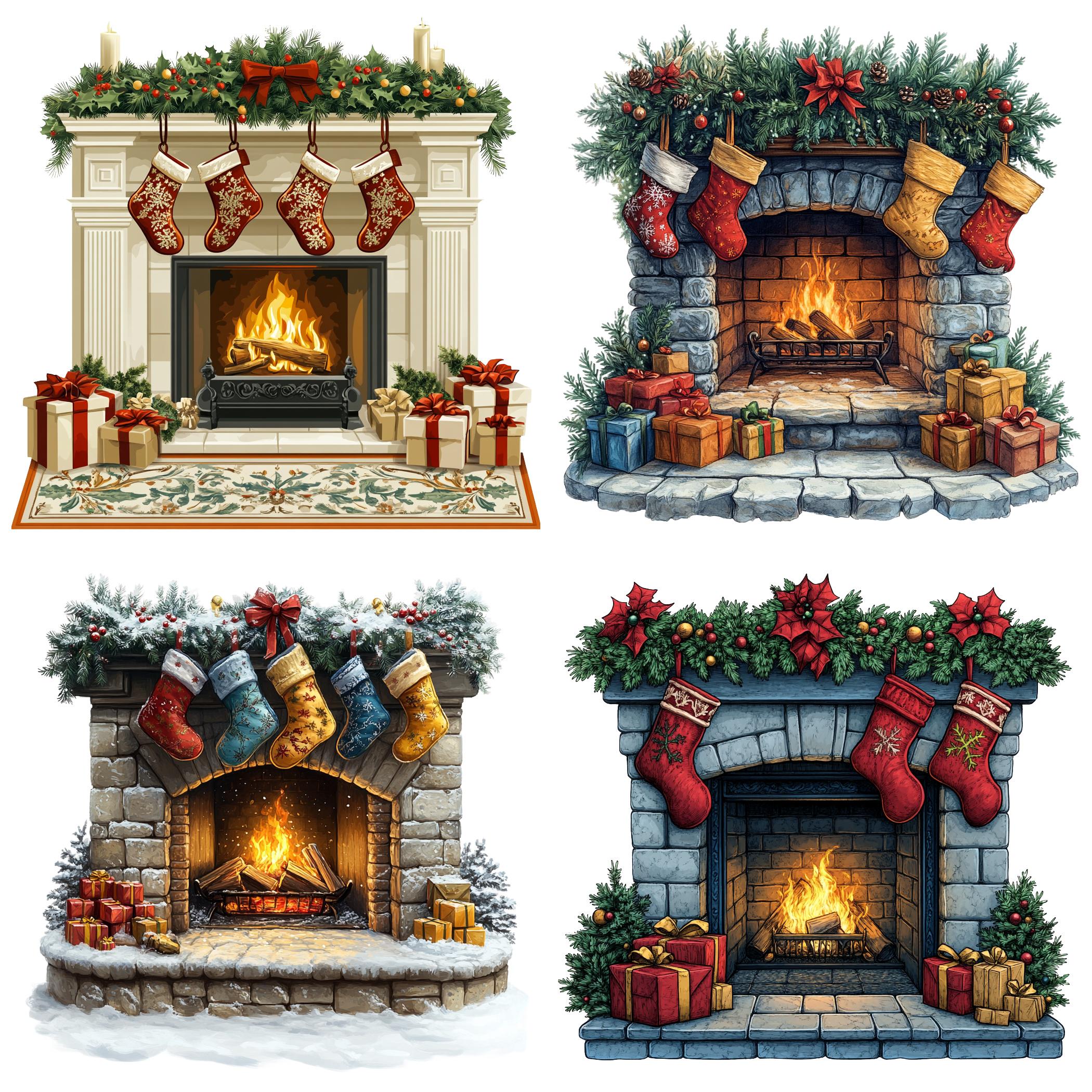 22 Fireplace and Stocking PNG Clipart Bundle, Watercolor Christmas ...