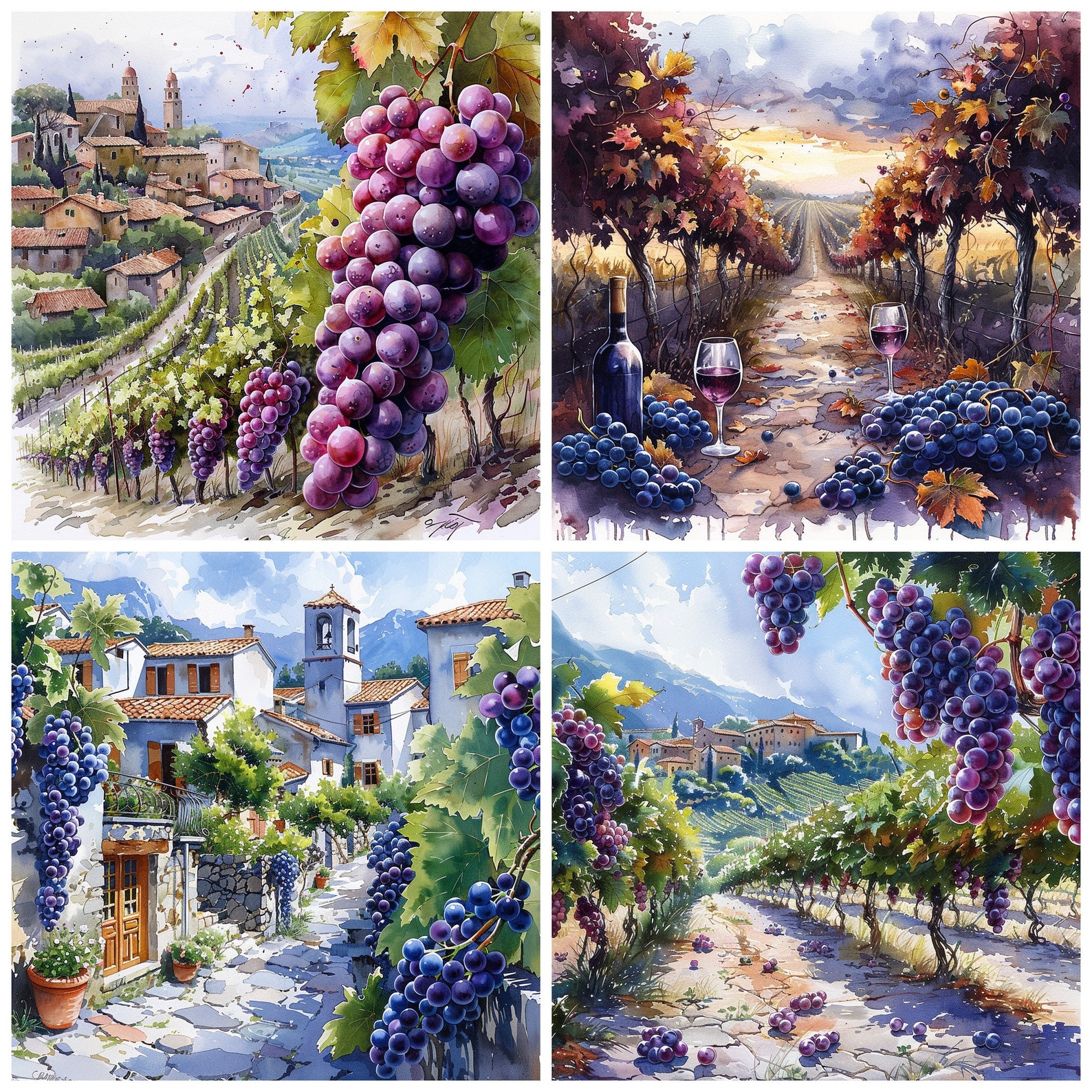 23 Vineyard Landscape PNG Clipart, Watercolor Grape Yard Scenery, Grape ...
