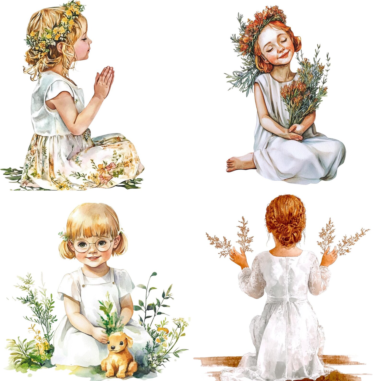31 Communion Girl PNG Clipart Bunlde, Watercolor Holly First Communion ...