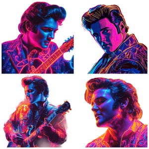 40 Elvis Presley Neon Light Clipart PNG Bundle, Glow Elvis Presley ...
