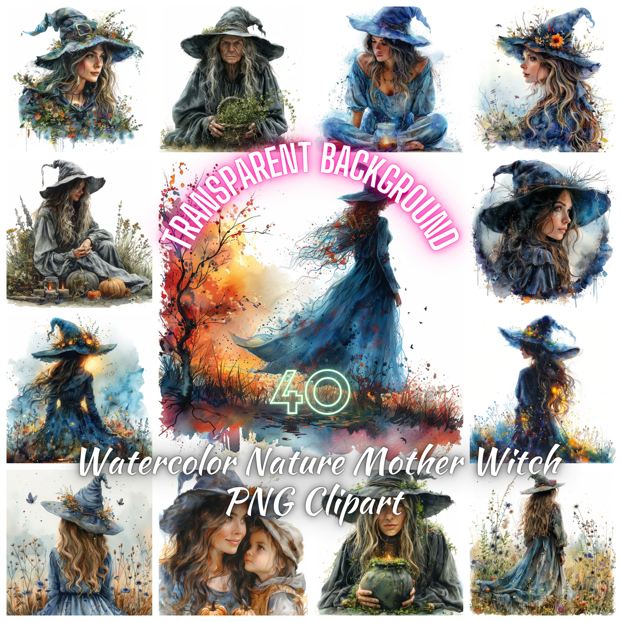 Nature Mother Witch PNG Clipart, Watercolor 40 Nature Witch Transparent ...