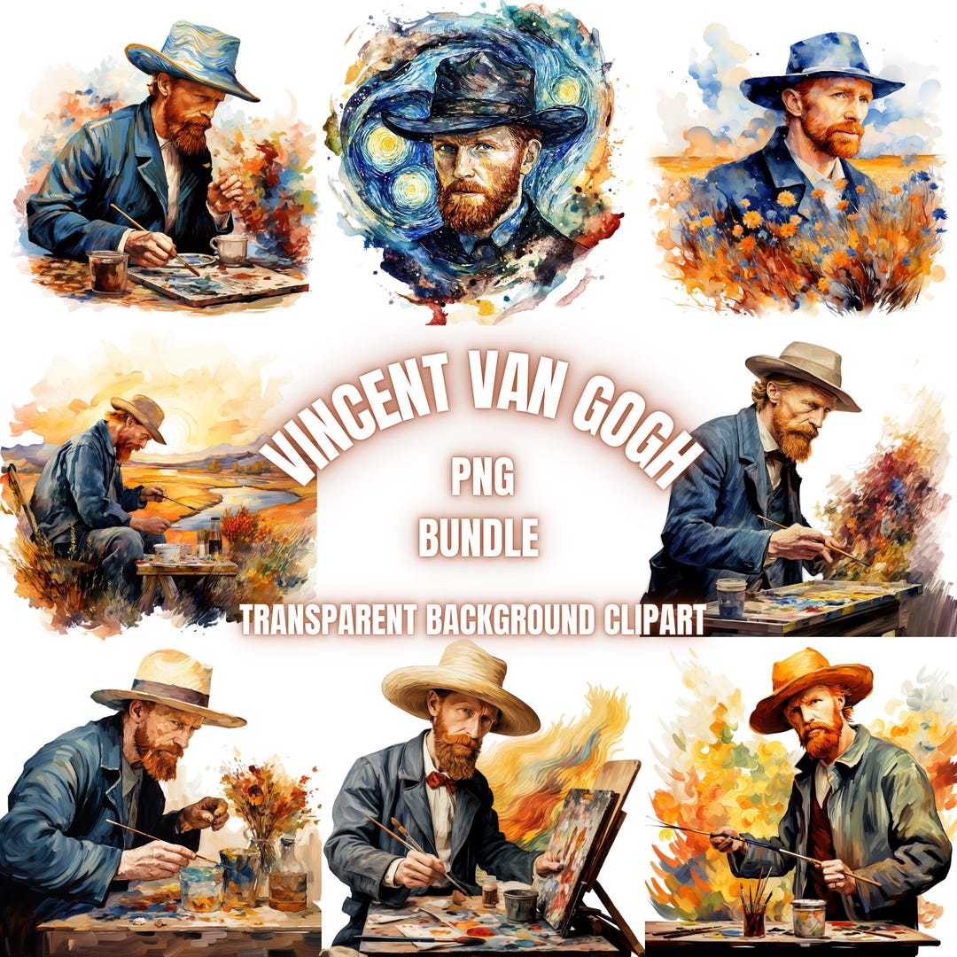 Vincent Van Gogh PNG Clipart Bundle, Colorful Van Gogh Painter ...