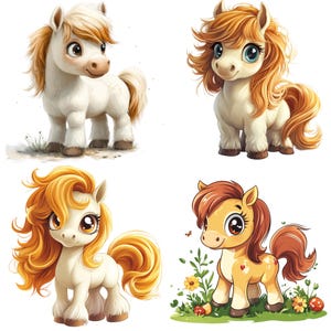 33 Adorable Pony PNG Clipart Bundle, Watercolor Cute Pony Illustration ...