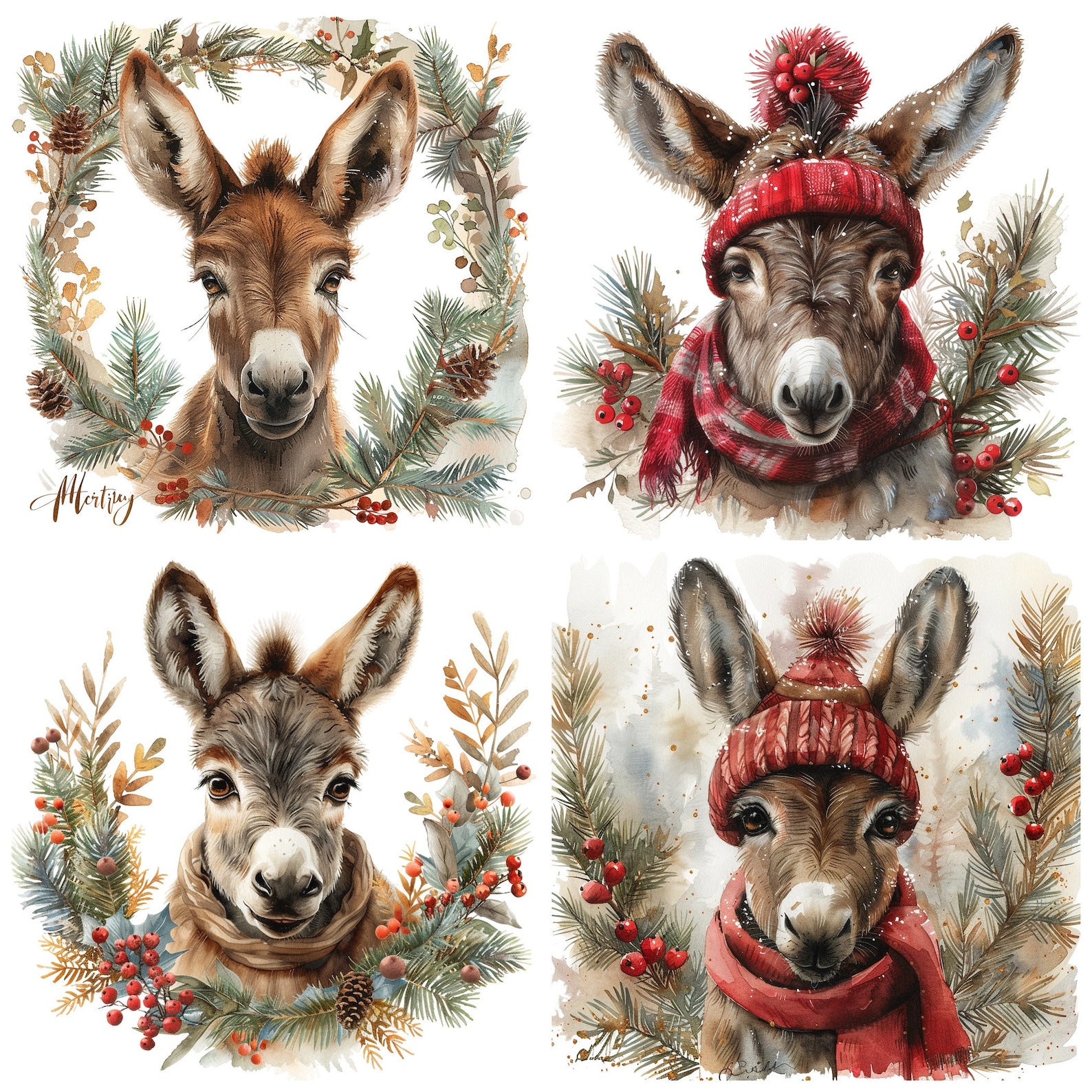 48 Christmas Donkey PNG Clipart, Watercolor Festive Donkey Transparent ...