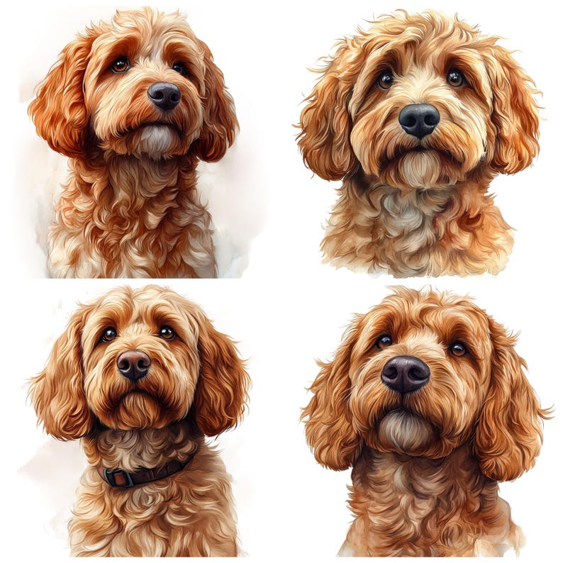 50 Golden Doodle Dog Breed Clipart PNG Bundle, Watercolor Fluffy Doodle ...