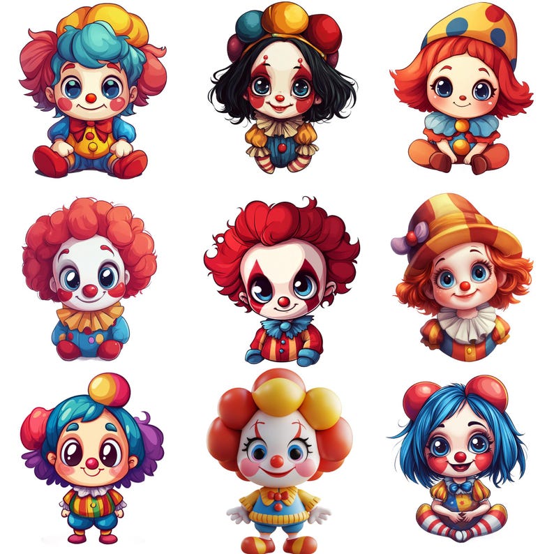 44 Adorable Clown PNG Clipart Bundle, Watercolor Funny Circus Clown ...