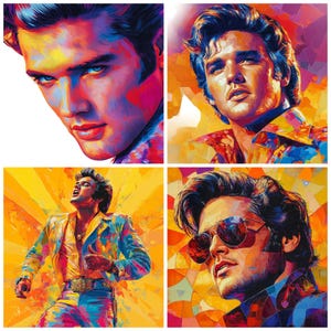 47 Elvis Presley Pop Art PNG Clipart Bundle, Colorful Elvis Presley ...
